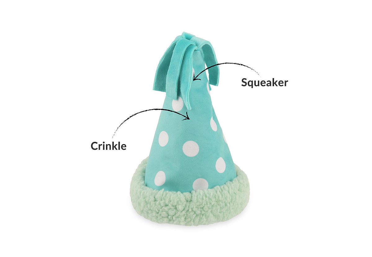 Yappy Party Hat Dog Toy | Plush Birthday Hat with Squeaker & Crinkle ...